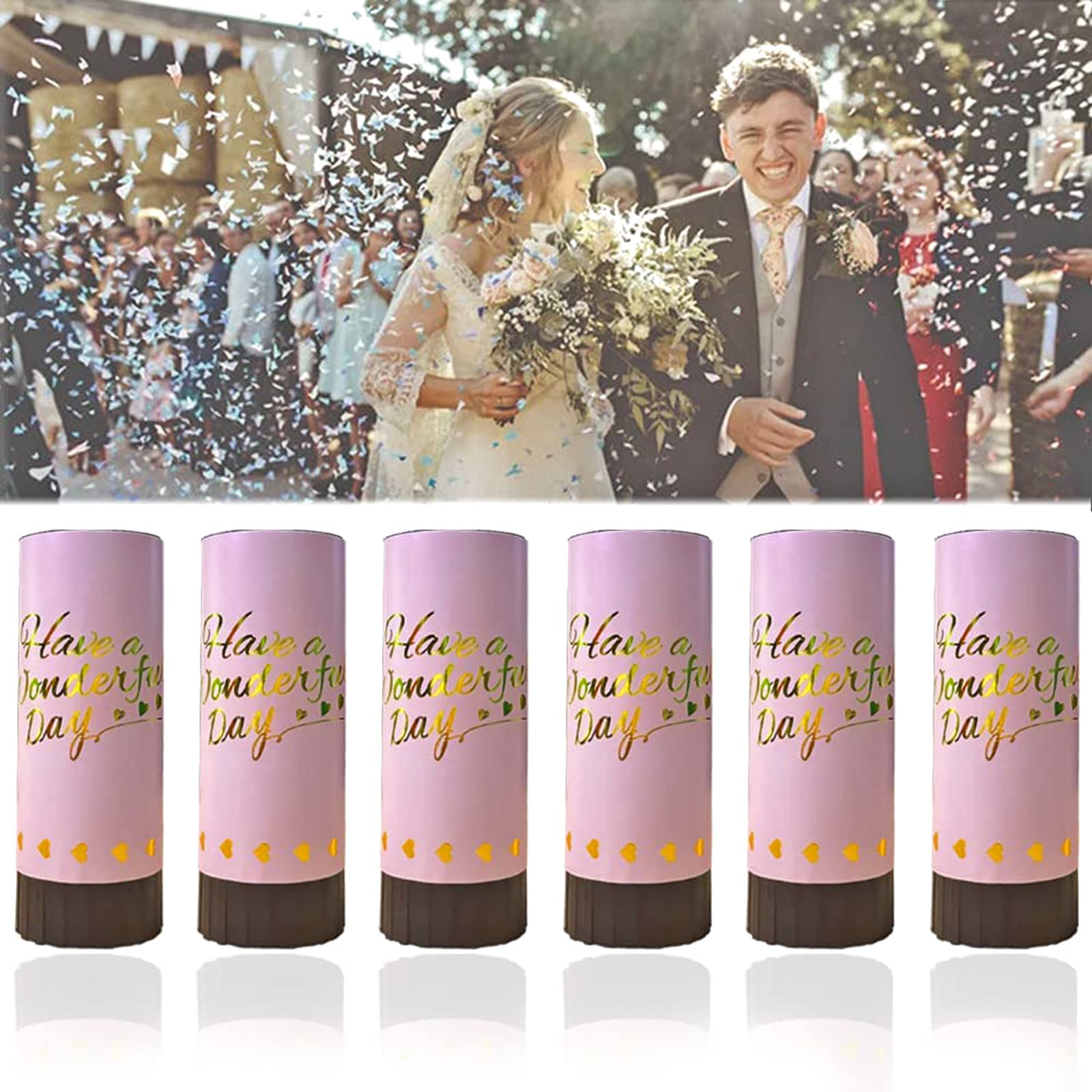 Pink Confetti Party Confetti Cannon, 6 Pack Mini Party Poppers Pink Confetti Cannon Shooters Biodegradable Confetti for Wedding Kids Birthday Party Supplies