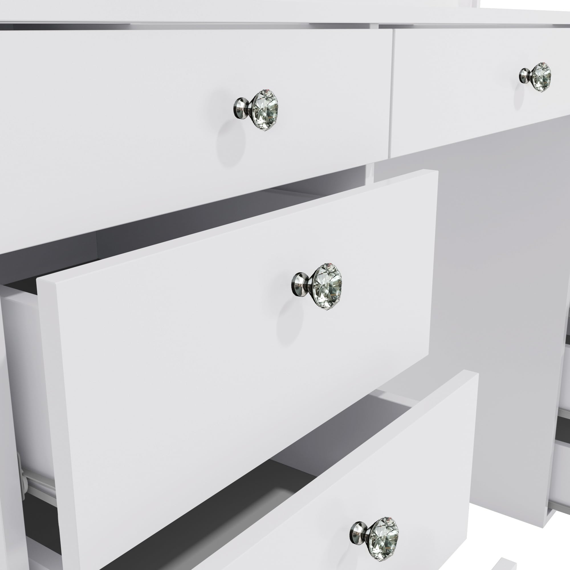 Boahaus Orla Extra Large Makeup Vanity Desk with Lights Built-in, Power Outlet, 11 Drawers, Hollywood Vanity Mirror, Glass Top Vanity, Crystal Knobs, White Big Vanity, 61.02''Hx56.3''Wx20.08''D