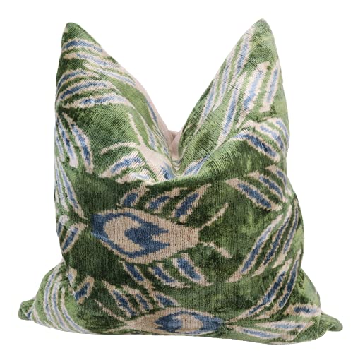 CANVELLO-Exquisite Down Pillow/Throw Cushion: Feather Pillows Elegance & Art | Iconic Throw Pillows with Ikat Design | Soft Velvet Silk (20" x 20”)