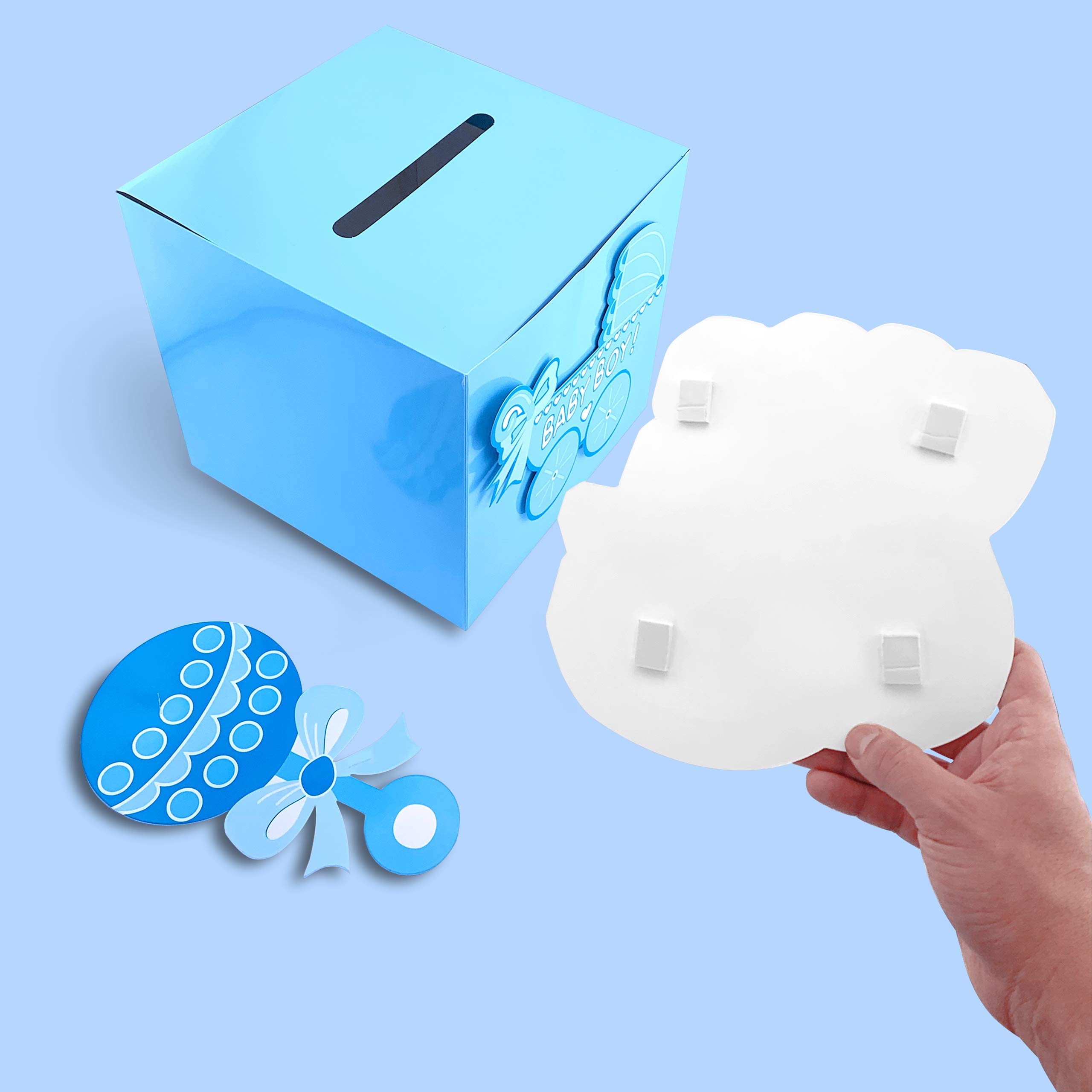 Tytroy Baby Shower Wishing Well Card Box Cute Decoration Rattle Pretty Keepsake Carriage (Blue)