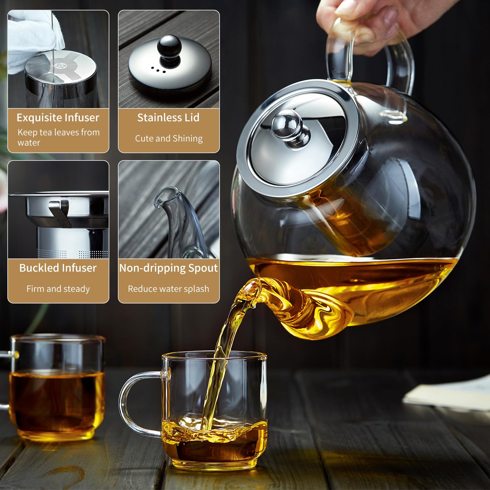 DOPUDO 40OZ (1200ML) Glass Teapot Tea Pot With Infuser, Glass Kettle For Stove Top, Tea Glass Pot, Glass Tea Cup With Infuser And Lid For Loose Leaf Tea Steeper, Microwave Dishwasher Safe