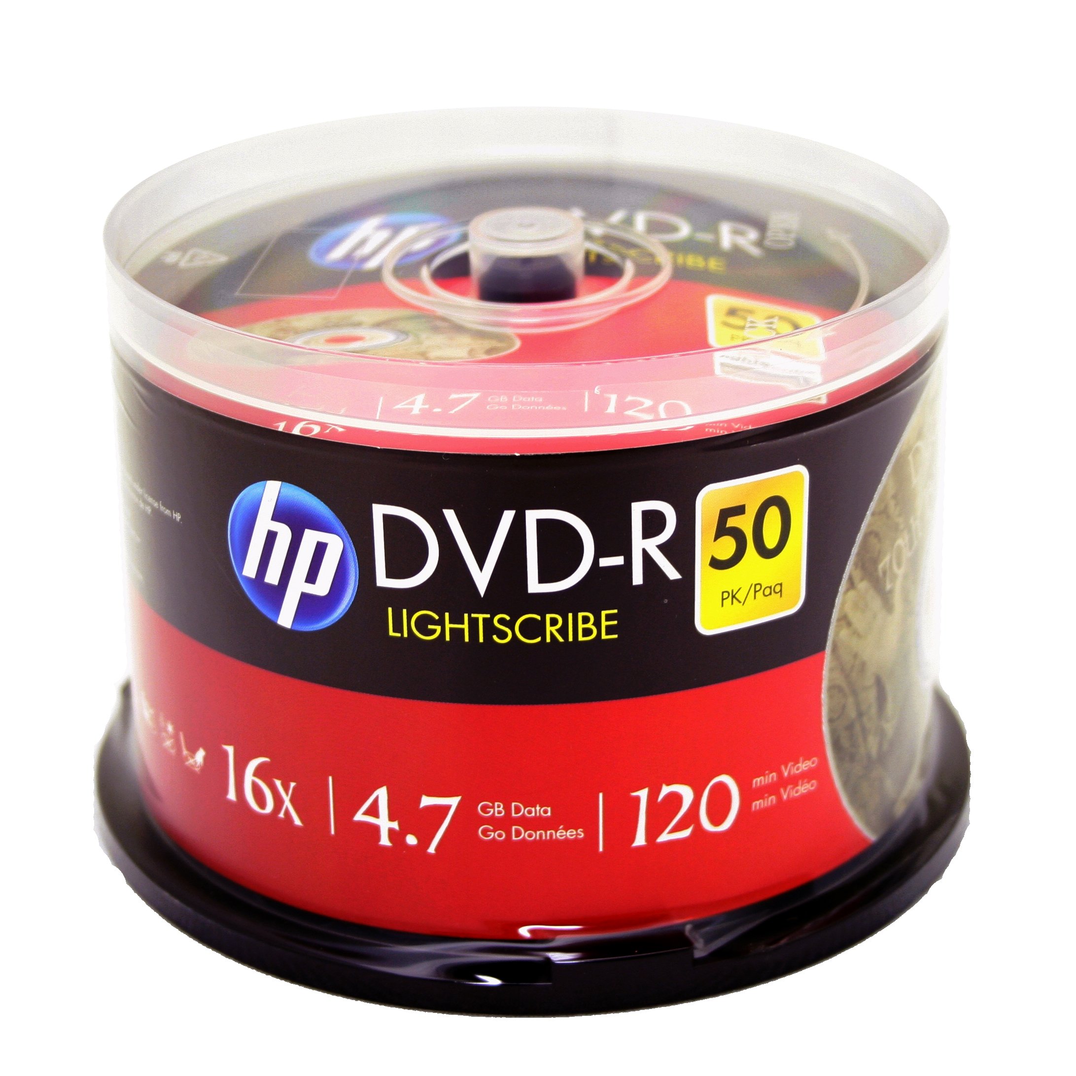 HP DVD Lightscribe Recordable Media - DVD-R - 16x - 4.70 GB - 50 Pack Cake Box (4064)