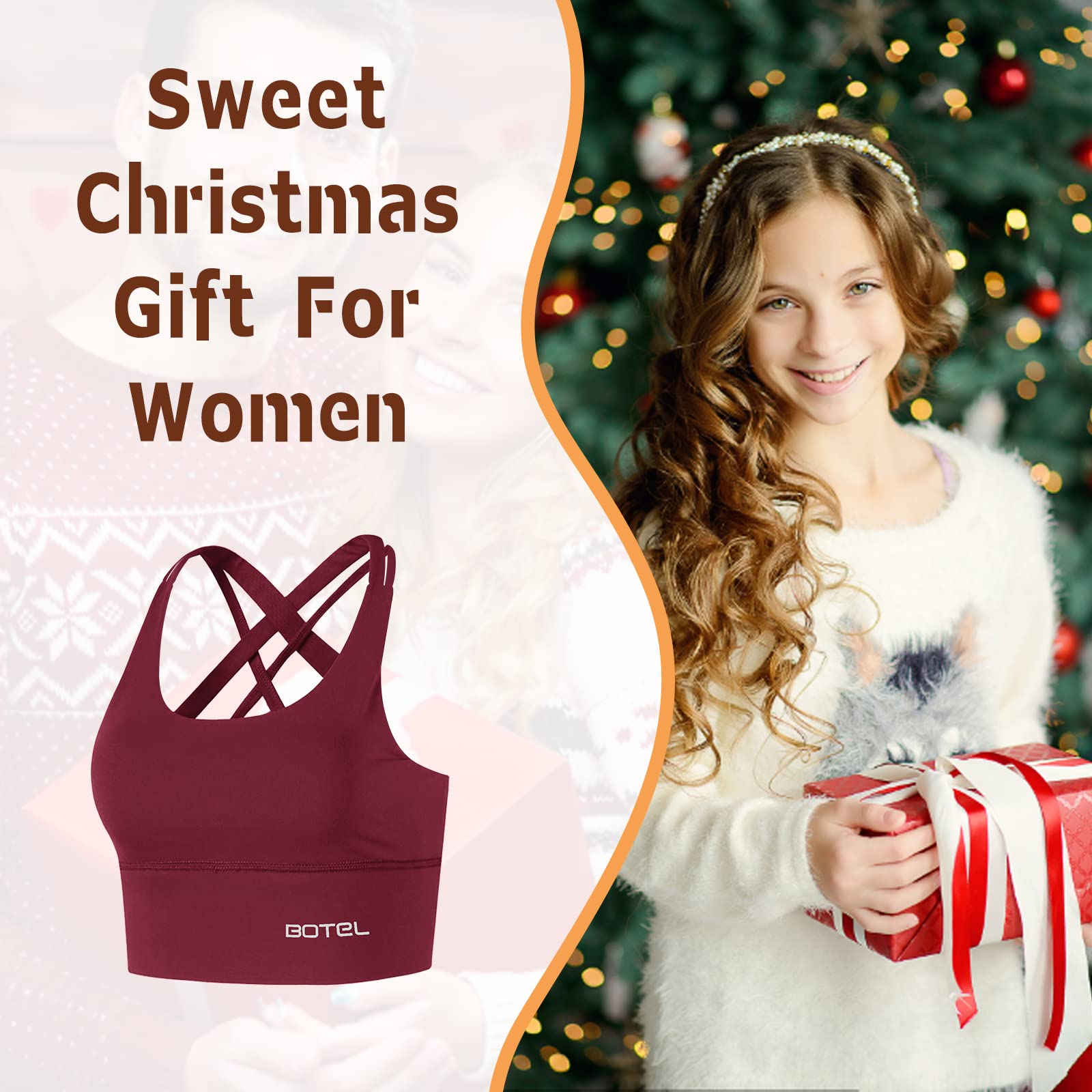 Botel Sports Bras for Women, Crisscross Back Strap Medium Support Everyday Yoga Bra with Removable Cups(Wine red,XL)