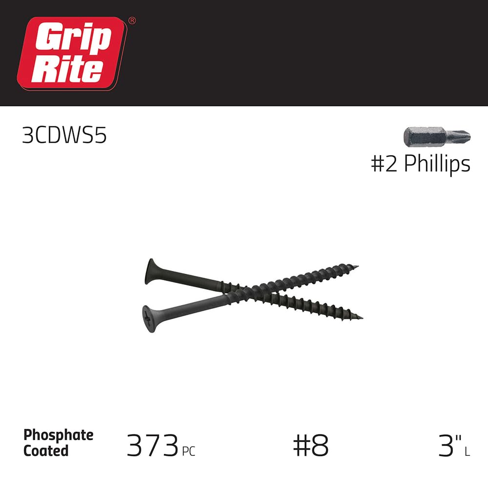 Grip-Rite 3CDWS5#8 X 3" Phillips Bugle Head Coarse Thread Sharp Point Drywall Screw, 5lb Box