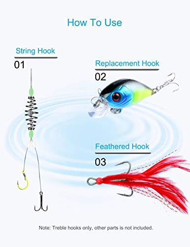 Beoccudo Treble Hooks Kit, Saltwater Freshwater Size 2 4 6 8 10 Triple Fishing High Carbon Steel Hooks