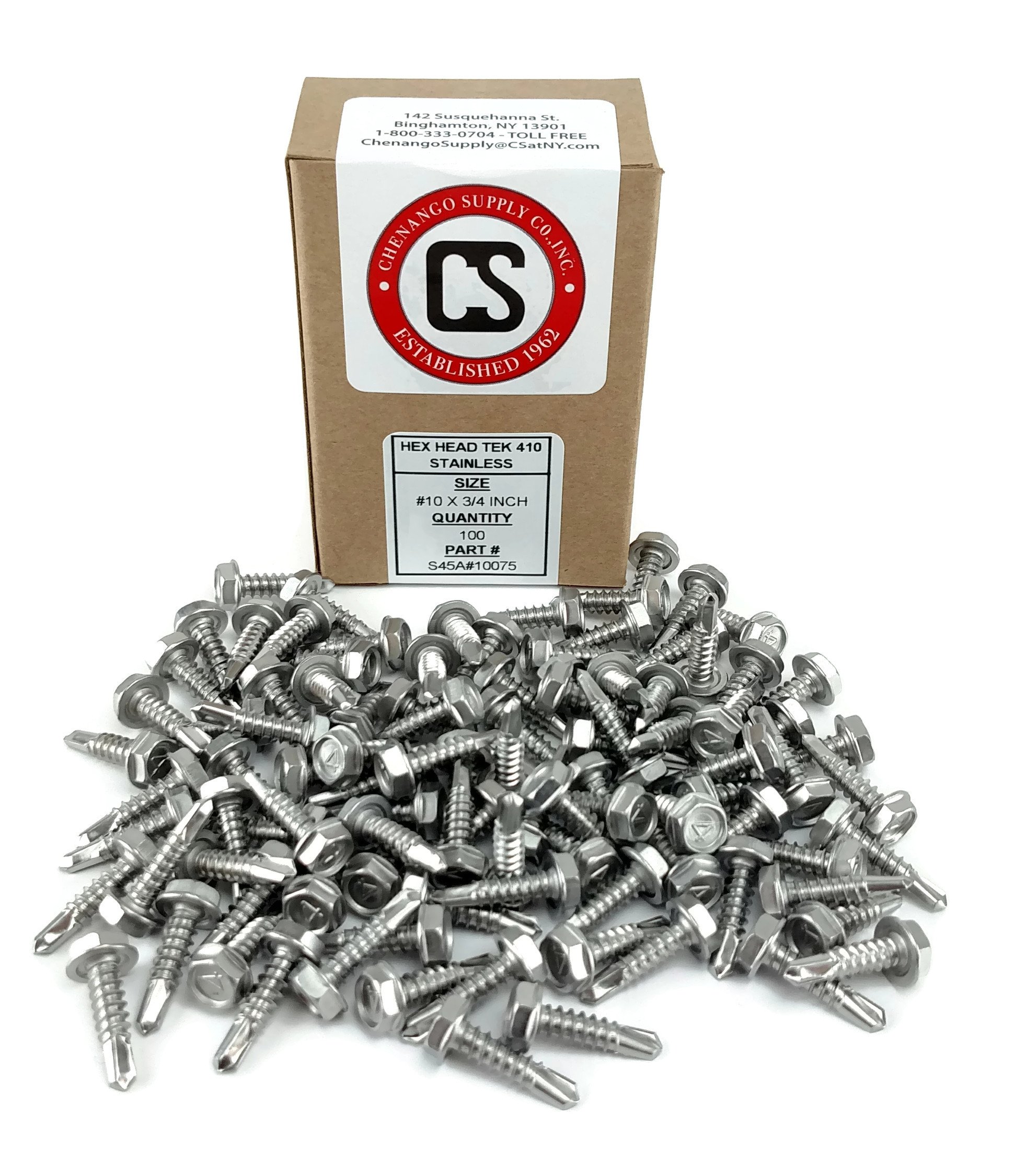 Stainless #10 X 3/4" Tek Screw (100 pcs)) Hex Washer Head Self Drilling Sheet Metal Tek Screws with Drill Point, 410 Stainless Steel, Self Driller, 100 Pieces