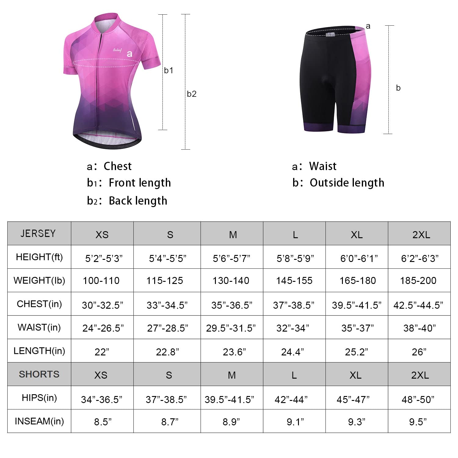 BALEAF Women's Cycling Jersey Set Short Sleeve with 3D Padded Bike Shorts Breathable Shirt Pockets Purple Size M