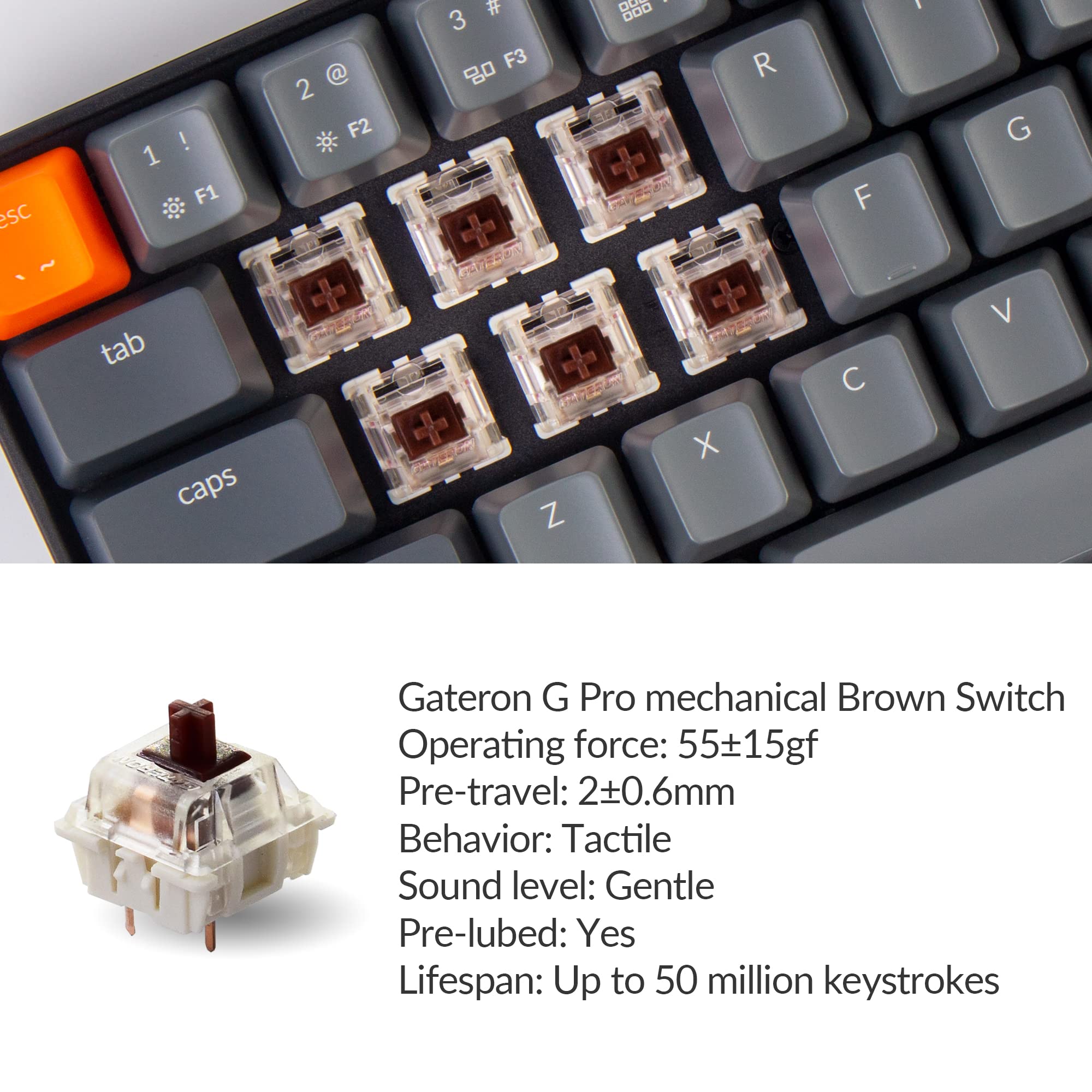 Keychron K14 70% Layout 72 Keys Bluetooth Wireless/USB Wired Mechanical Gaming Keyboard for Mac with Gateron G Pro Brown Switch/Multitasking/White LED Backlight Computer Keyboard for Windows Laptop