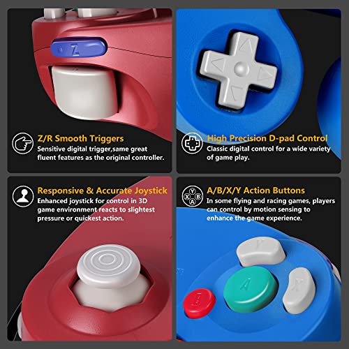 FIOTOK Gamecube Controller, Classic Wired Controller for Wii Nintendo Gamecube - Enhanced- 4 Pack (Red&Blue&Pink&Purple)
