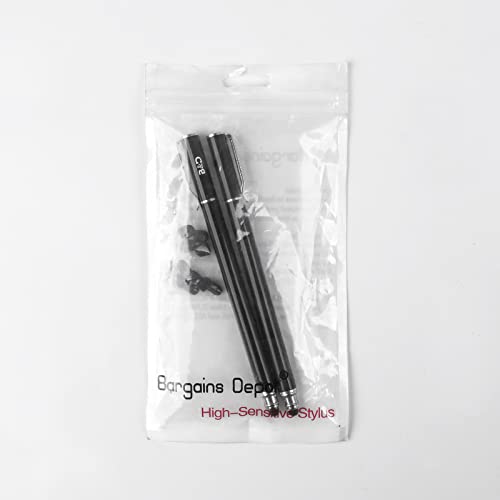 Bargains Depot (2 Pcs) [New Upgraded][0.18-inch Small Tip Series] 2-in-1 Stylus/Styli 5.5-inch L with 10 Replacement Rubber Tips -Black/Black