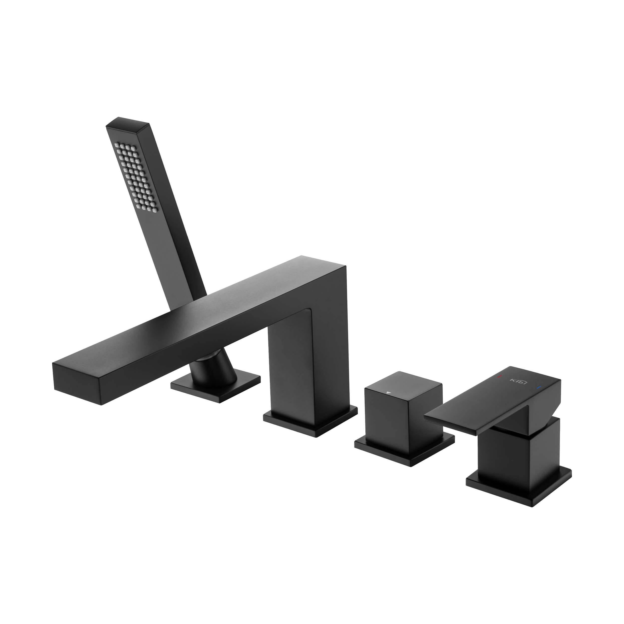 KIBI Cube Single Handle Roman Tub Faucet with Hand Shower Deck Mounted Bathtub Faucet Set with Diverter (Matte Black) (KTF3102)
