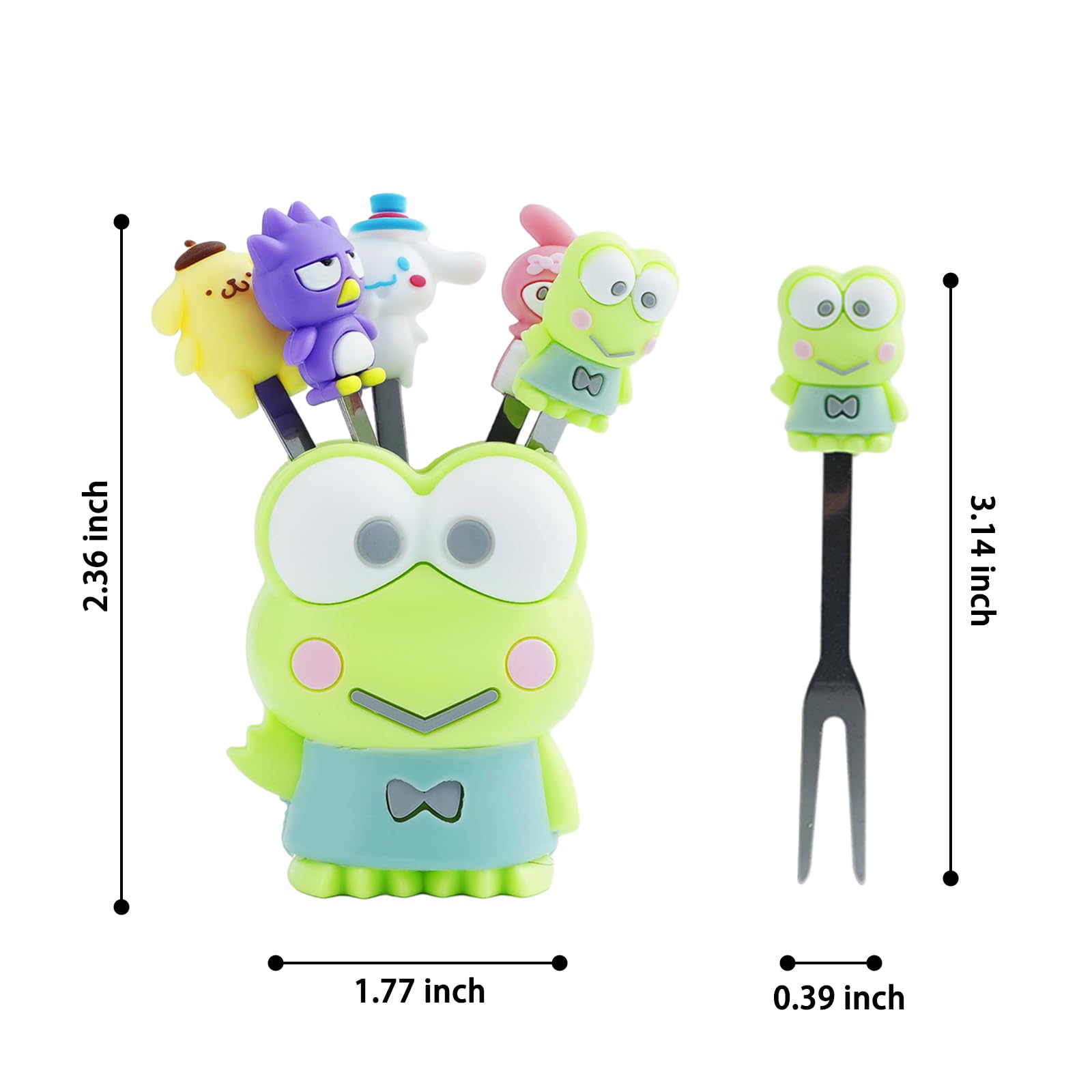 Cartoon Mini Fruit Fork, Cute Set of 6 Fruit Forks with Holder Stainless Steel Food Pick Forks for Home (Cha-SRO)