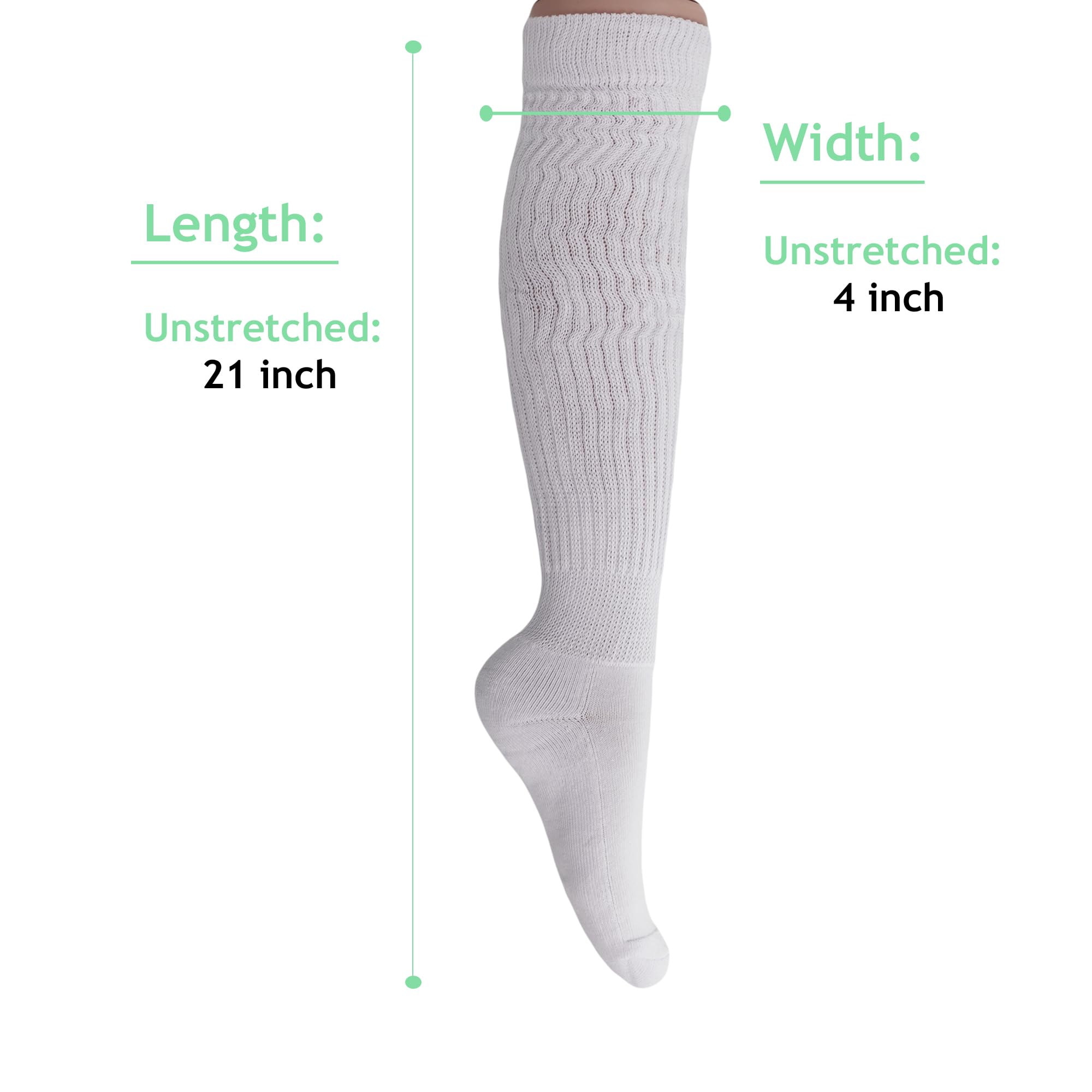 AWS/American Made Slouch Socks Cotton Scrunch Knee High Extra Long and Heavy Socks (White, 2)