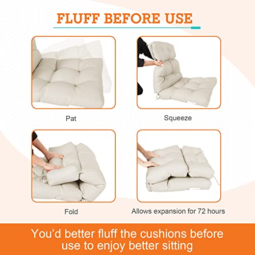 EAGLE PEAK New Tufted Outdoor/Indoor High Back Patio Chair Cushion, Set of 2, 44'' x 22'', Beige