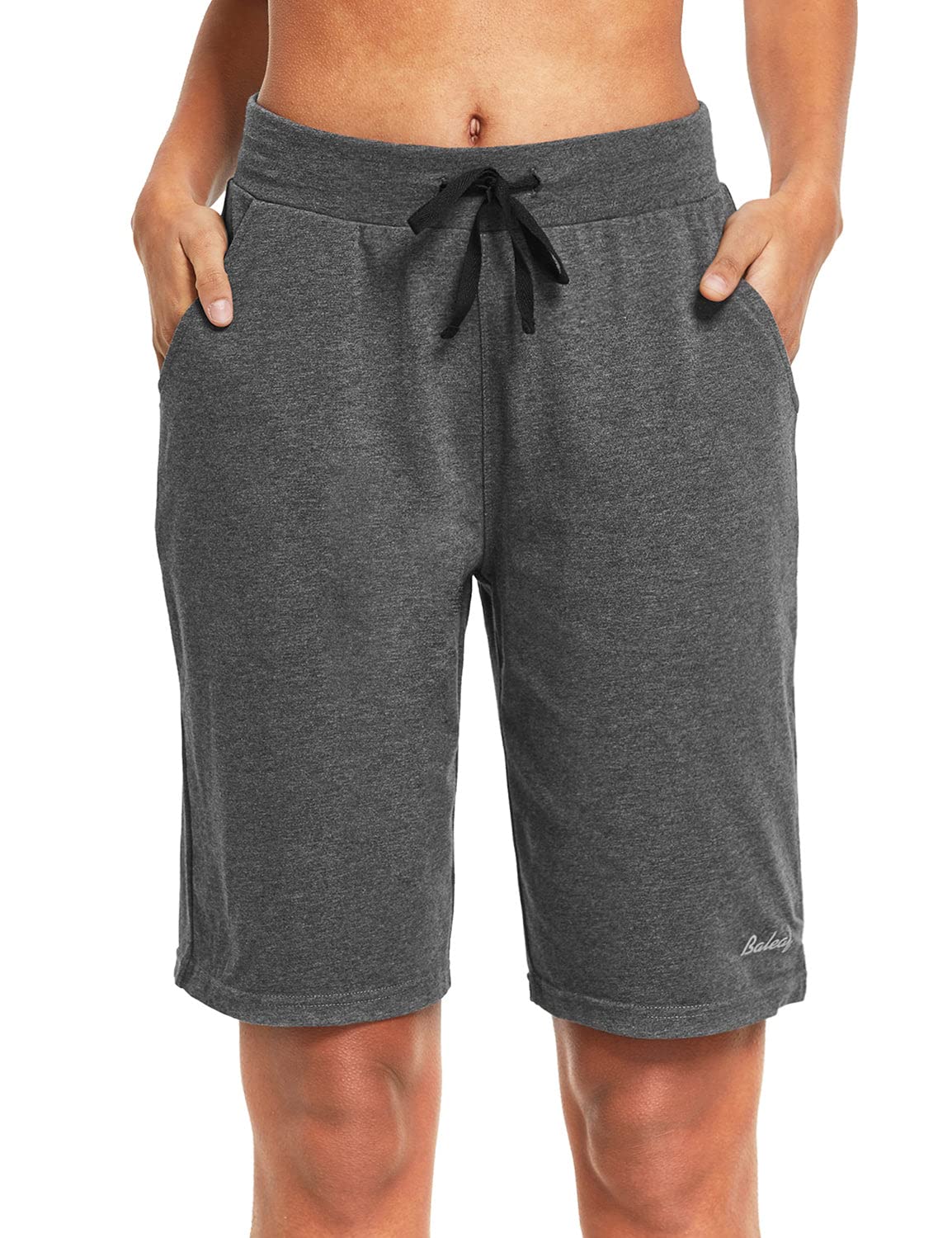 BALEAF Women's Sweat Shorts Long Cotton Bermuda Basketball Summer Casual Workout Walking Drawstring Shorts with Pockets Charcoal XL