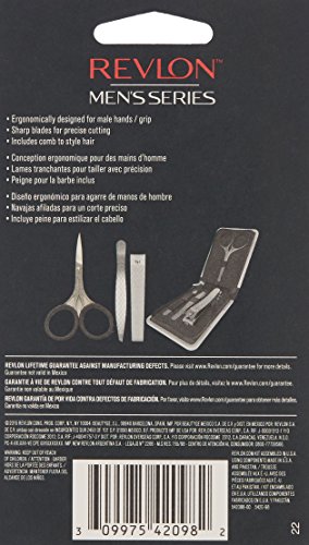 Revlon Men's Series Facial Hair Kit, Includes Scissors and Comb for Trimming and Styling, Made with Stainless Steel