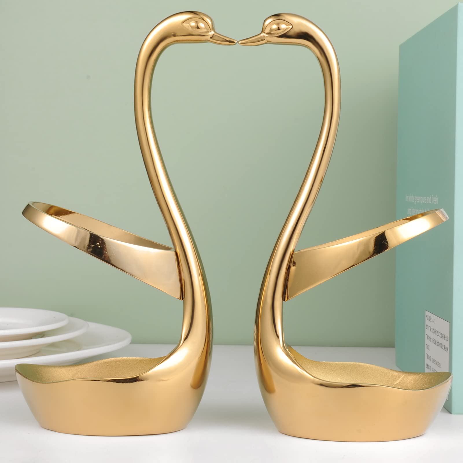 AnSaw Gold Swan Base Holder Coffee Bar, Dining Entertaining Wedding Table Decorative (Size Large)