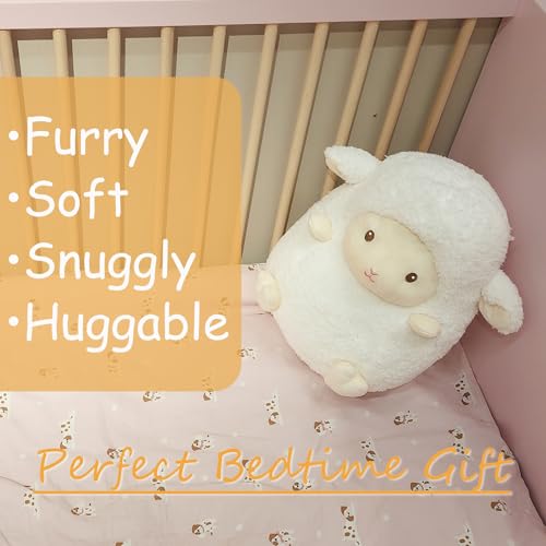 WEIGEDU 14 inches Adorable White Sheep Stuffed Animal - Soft Lamb Plush Toy Pillow with Embroidered Eyes, Fluffy Cushion for Kids, Babies, Birthday, Easter, and Bedtime Gifts