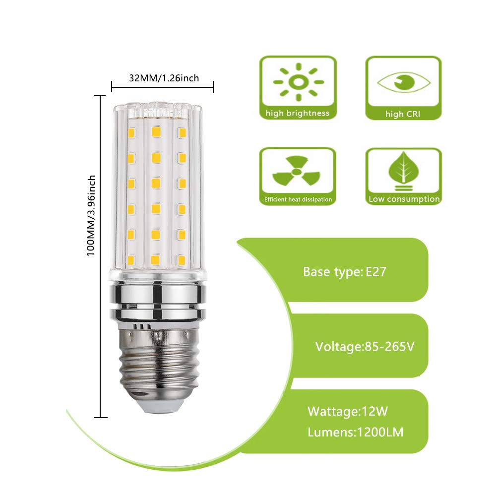 BOGAO E26 LED Bulb, 12W White 6000K LED Bulbs, 80-100 Watt Light Bulbs Equivalent, E26 Screw Base,1200 Lumens LED Lights （4 Pack White）