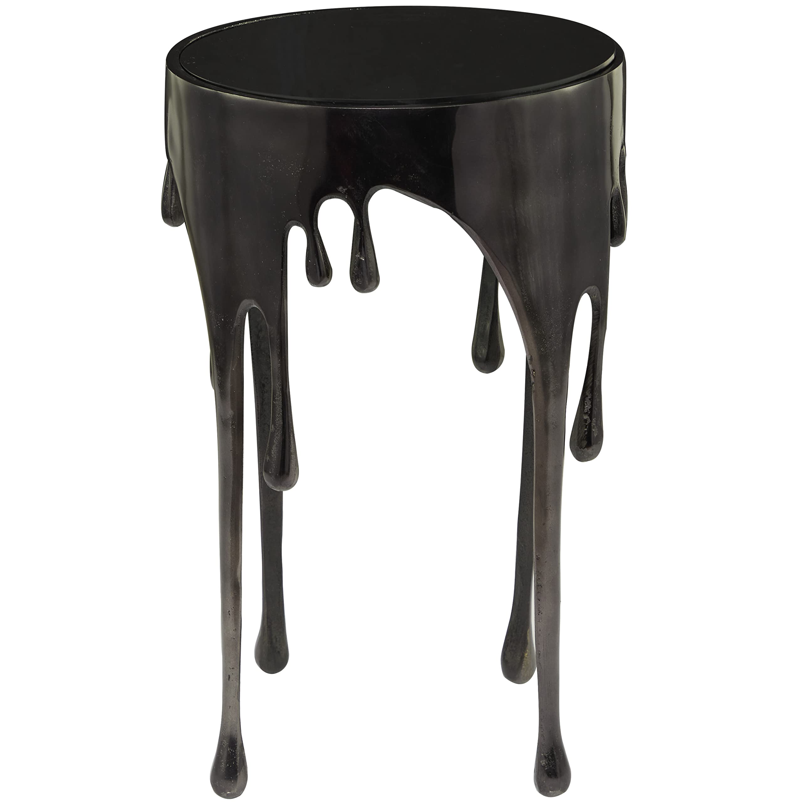Deco 79 Aluminum Drip Accent Table with Melting Designed Legs and Shaded Glass Top, 16" x 16" x 25", Black
