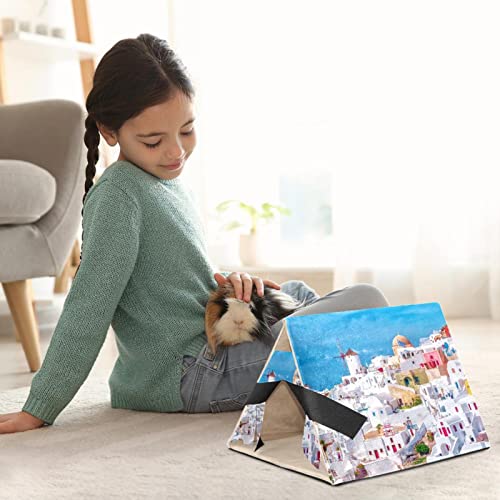 enheng Small Pet Hideout Beautiful Greek Architecture Santorini Volcano Cyclades Caldera Island Hamster House Guinea Pig Playhouse for Dwarf Rabbits Hedgehogs Chinchillas