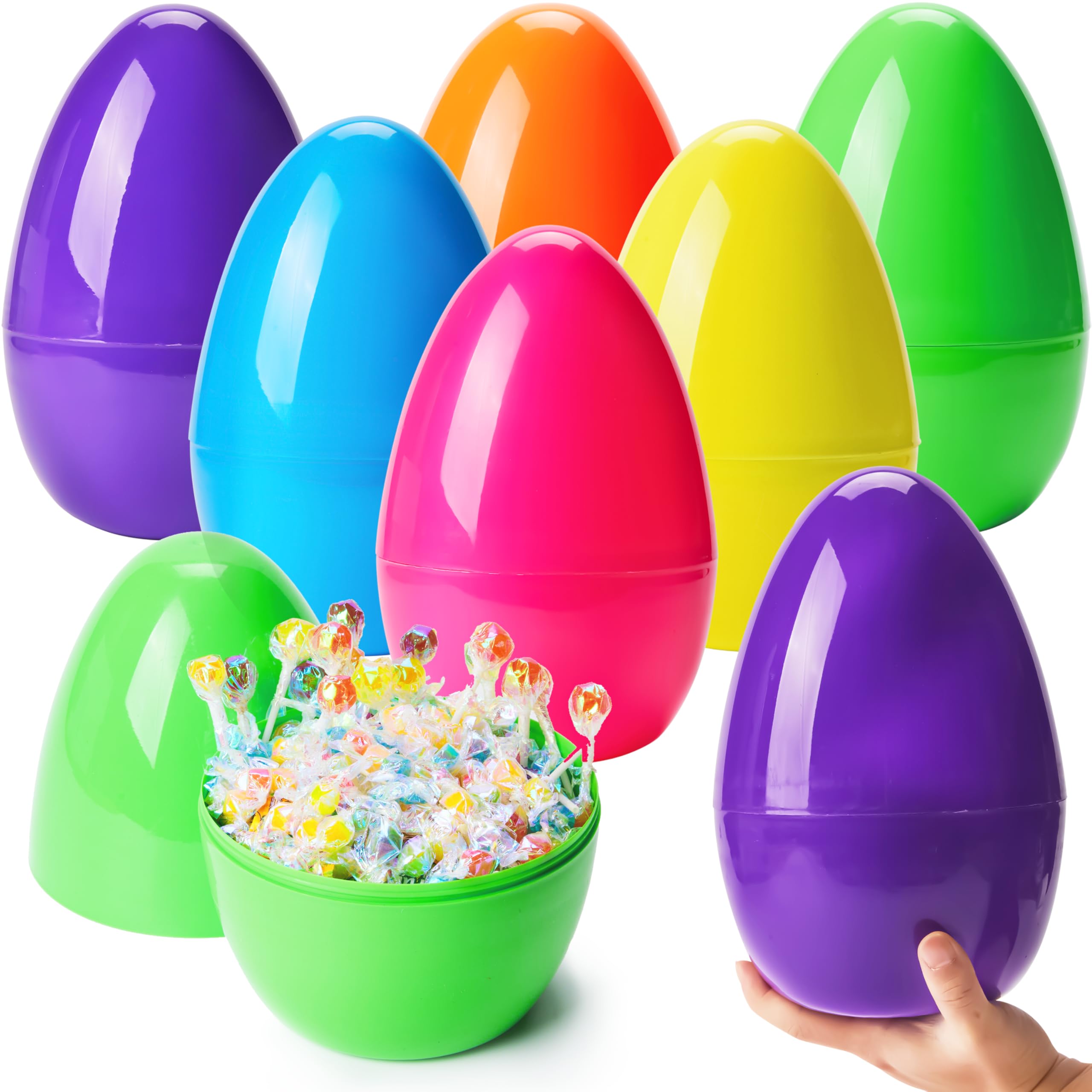 JOYIN 6PCS 10" Jumbo Plastic Bright Solid Easter Eggs Assorted Colors for Filling Treats, Easter Theme Party Favor, Easter Eggs Hunt, Classroom Prize Supplies Toylid Colors Giant Easter Eggs