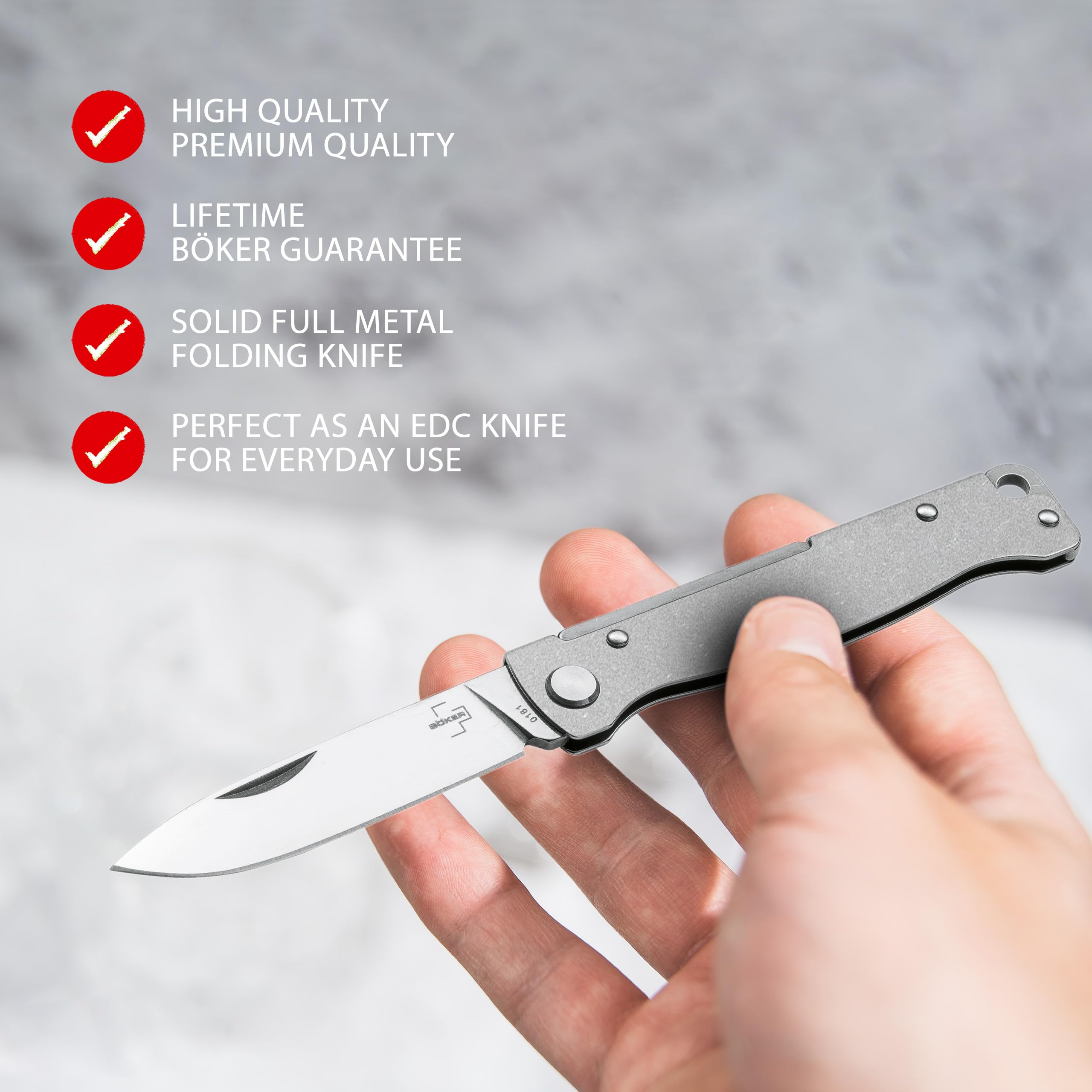 Boker Plus® Atlas SW - Slipjoint pocket knife with stainless steel handle scales - classic Folding knife with 12C27 blade - Slipjoint knife with knife case