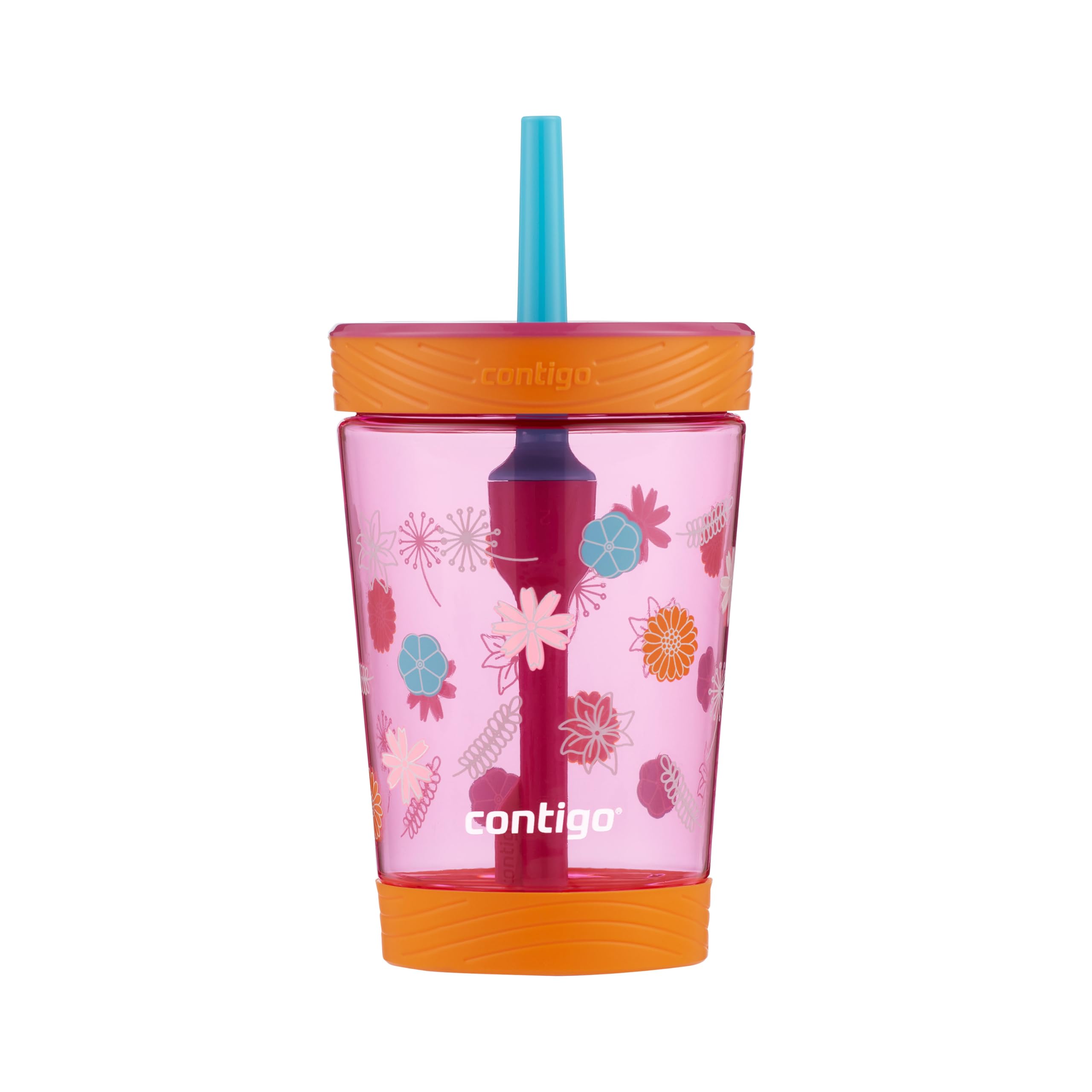 Contigo Kids Spill-Proof 14oz Tumbler with Straw and BPA-Free Plastic, Fits Most Cup Holders and Dishwasher Safe, Dragon Fruit Mango Wildflower