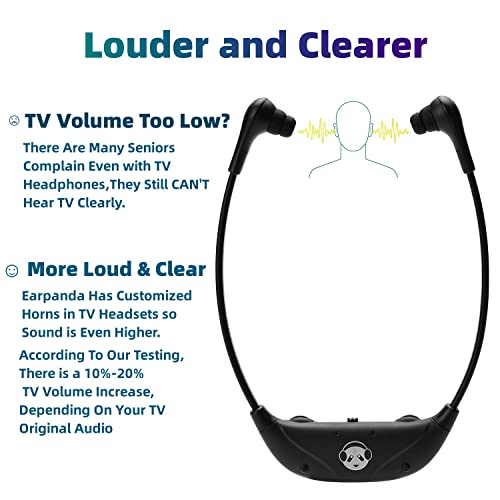 Earpanda Dual Wireless TV Headphones for Seniors - Hear TV Louder and Clearer with Tone and Balance Control - 100ft Long Range | Works with Two Users and Digital Smart and Analog Televisions