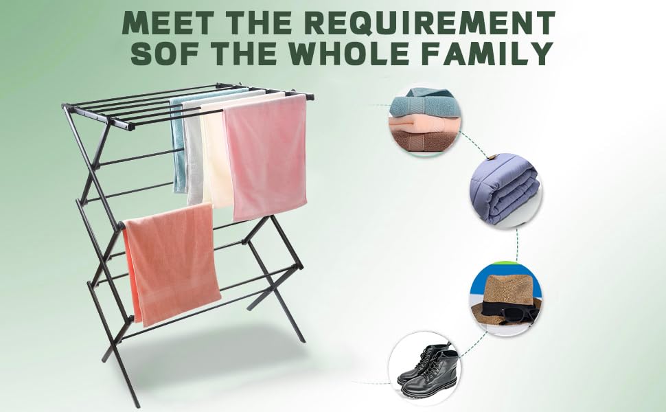 YUBELLES 3 Tiers Foldable Clothes Drying Rack, Vertical Laundry Rack Portable and Collapsible for Storage Indoor Outdoor,Pure Black