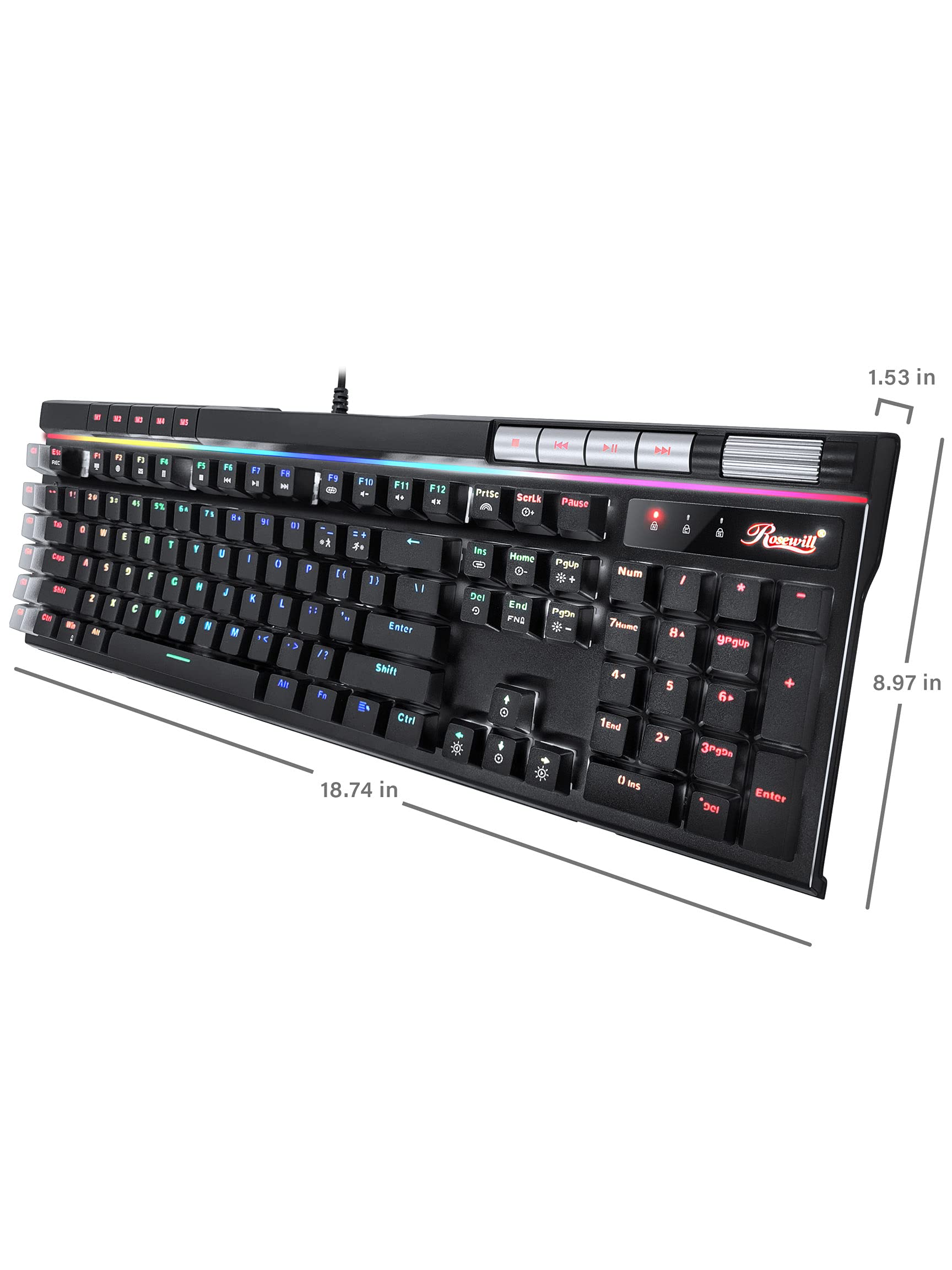 Rosewill Blitz K50 RGB Wired Gaming Clicky Mechanical Keyboard, Outemu Blue Switches, 14 RGB LED Backlight Effects, NKRO, Anti-Ghosting, 6 Macro Keys, Dedicated Media Controls, USB Passthrough