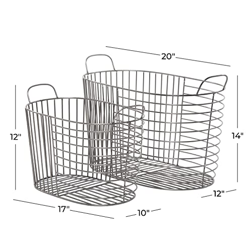 CosmoLiving by Cosmopolitan Metal Round Storage Basket with Handles, Set of 2 21", 17"W, Dark Gray
