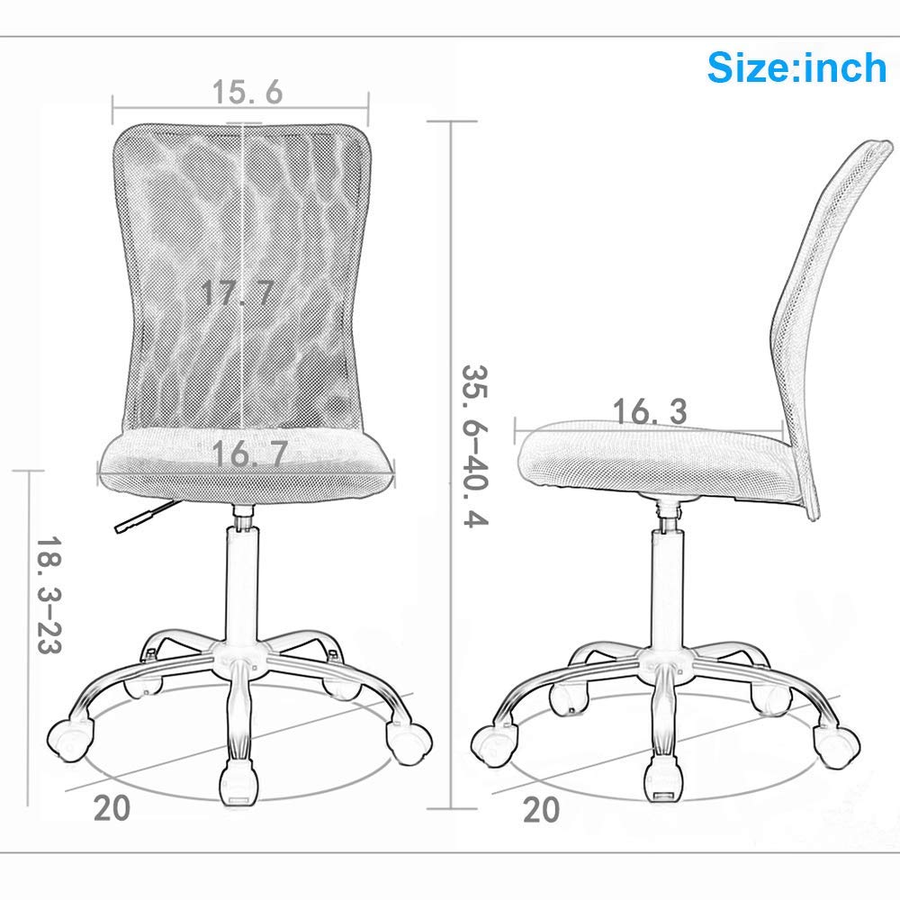 Home Office Armless Mesh Ergonomic Executive Chair Adjustable Mid Back Chair for Women Small Modern Swivel Rolling Desk ,Task Chair with Wheels for Home, Office, Blue