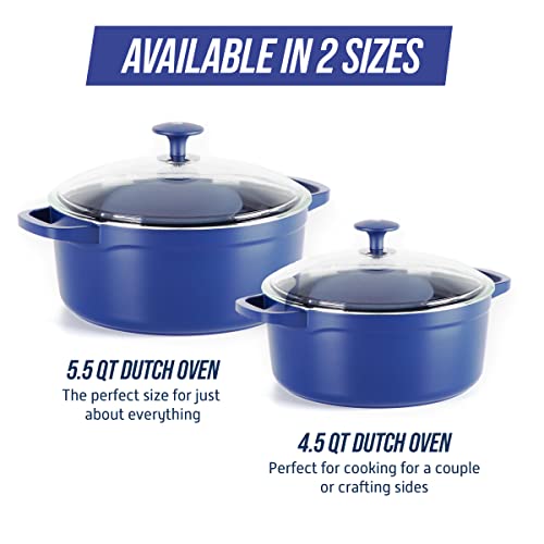 Blue Diamond Cookware Diamond Infused Ceramic Nonstick, 4.5QT Dutch Oven with Glass Lid, Lightweight Design, PFAS-Free, Dishwasher Safe, Blue