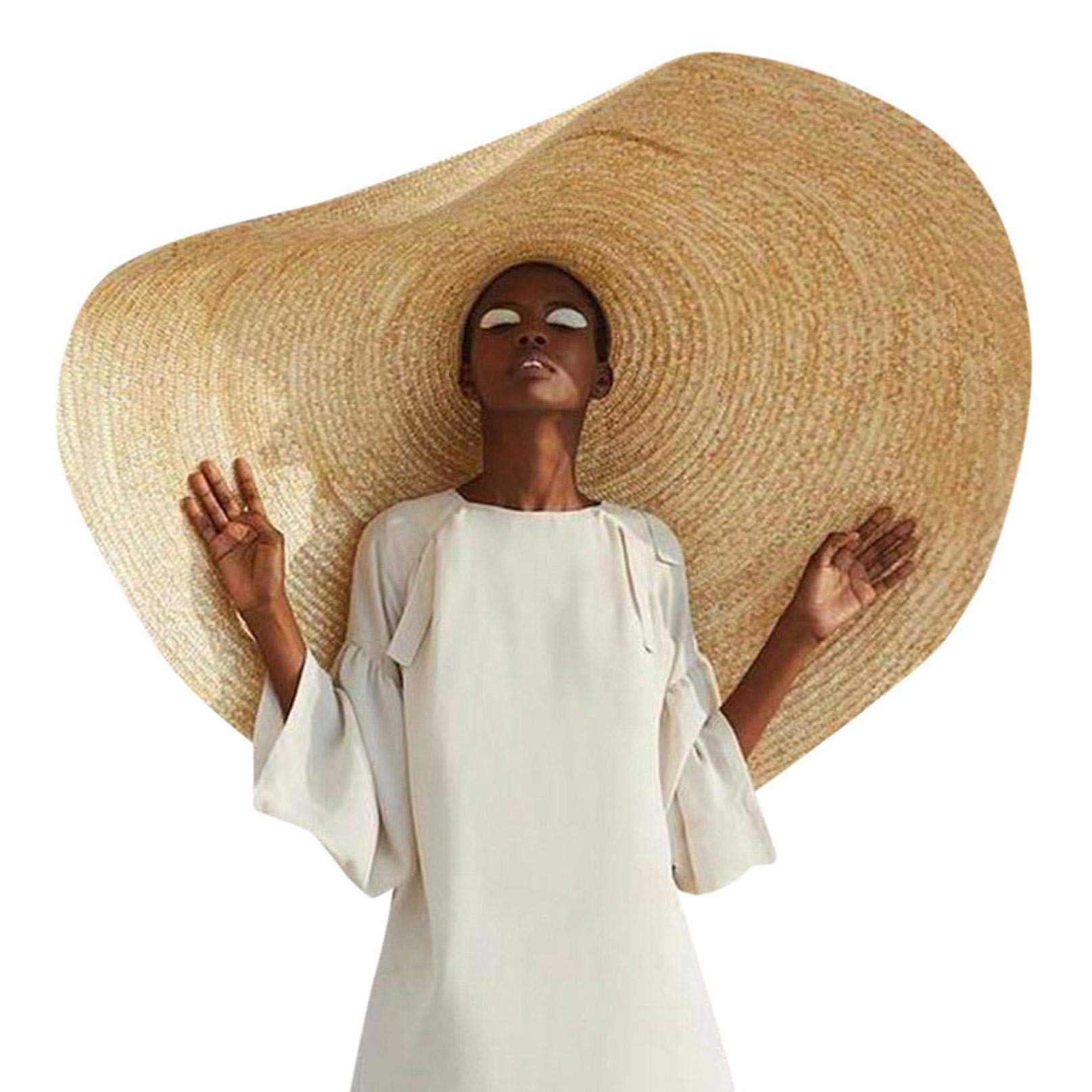Beach Hat Oversized Sun Straw Hat Wide Brim Floppy Foldable Hats for Women Anti-UV Sun Protection Roll up Cap Cover Summer Beach Sun Large Brim Hat