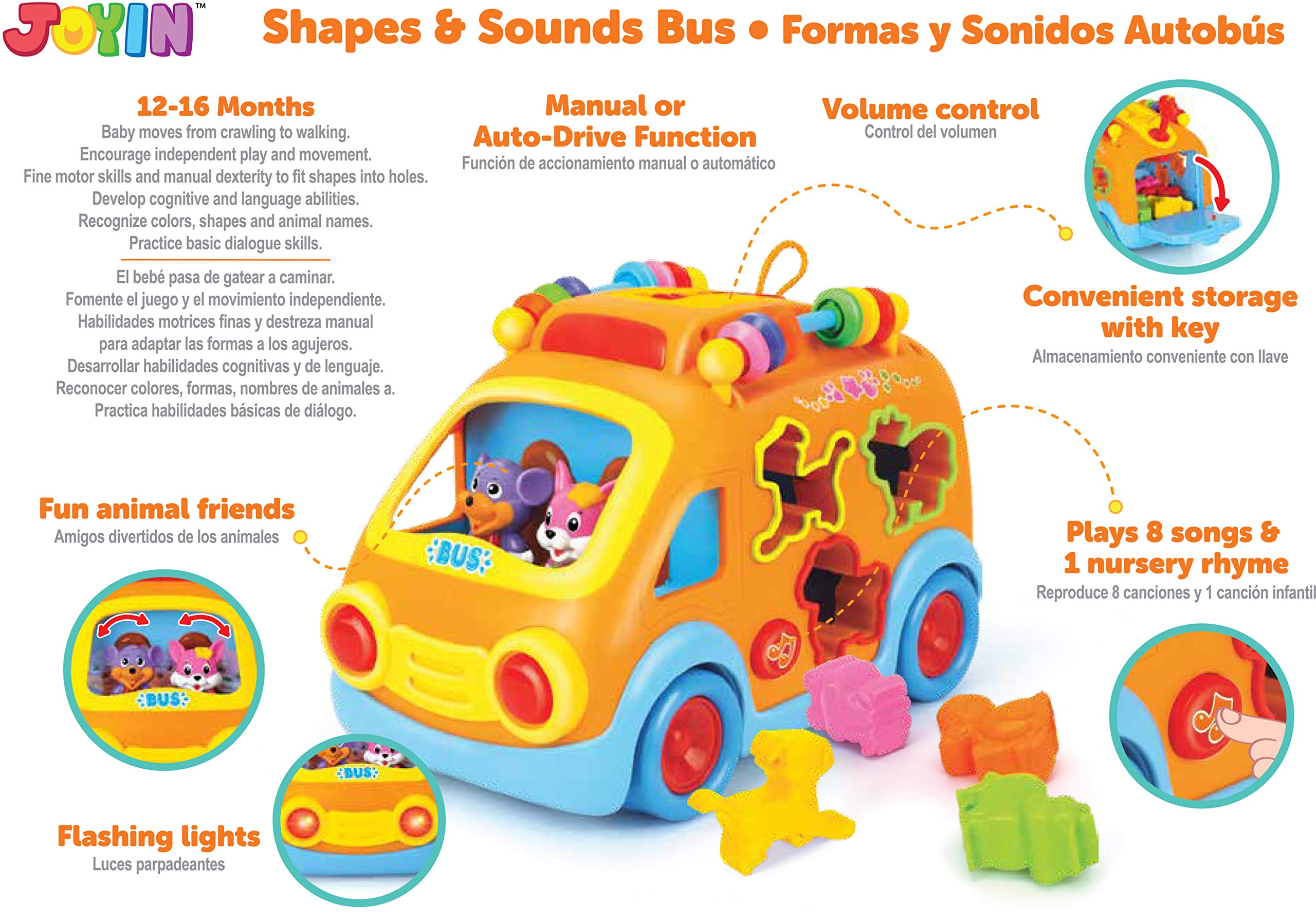 JOYIN Musical Toy, Baby Toy with 3D Animals Shapes, LED Light Up Car for Kids, Infant, Toddler, Interactive Learning Toy, Educational Toy, Easter Basket Stuffers and Gifts