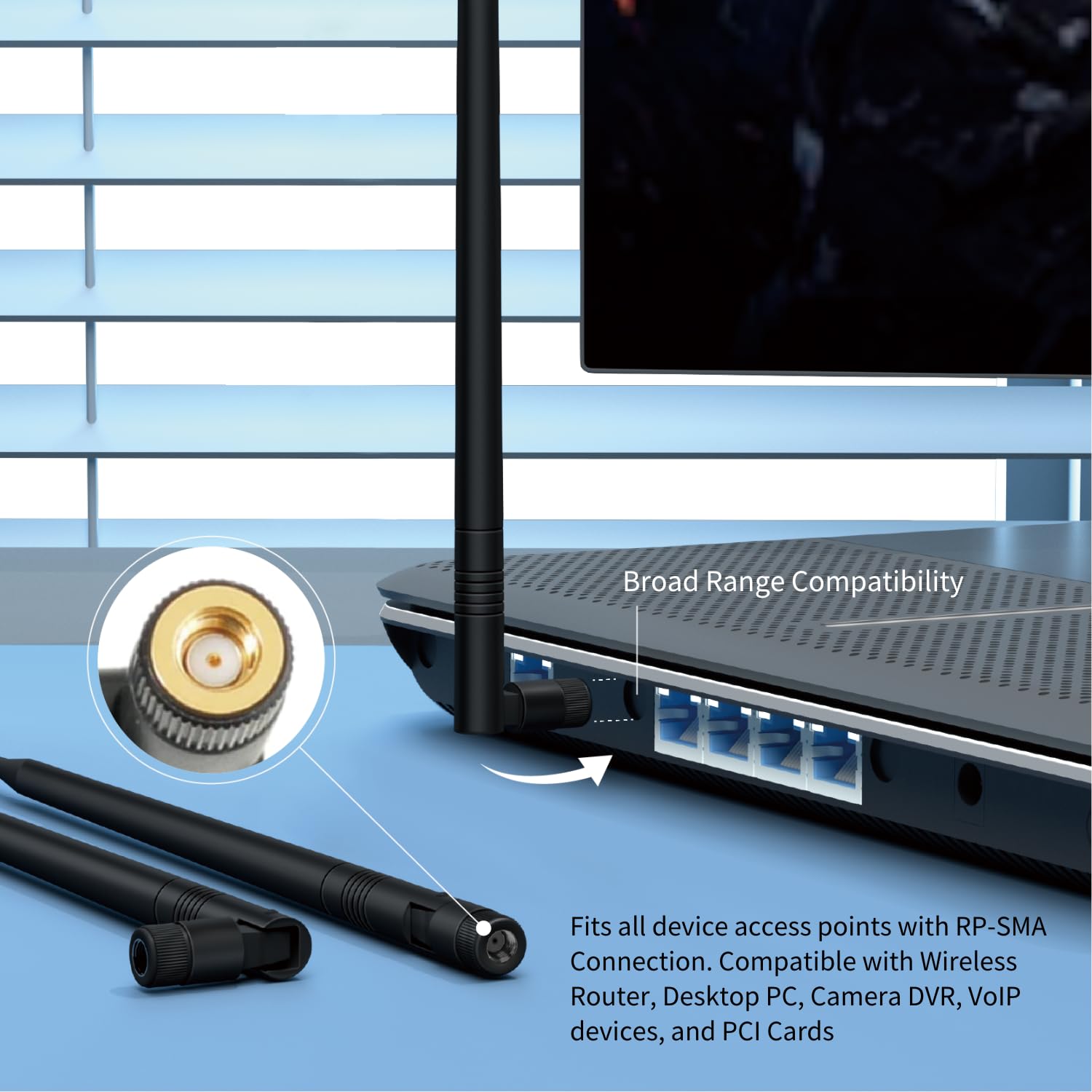 TNP 10 dBi WiFi Antenna - 2.4 GHz Antenna Network Compact Omni Directional RP SMA Connector for PC Desktop Computer Wi-Fi Router Camera Video Surveillance