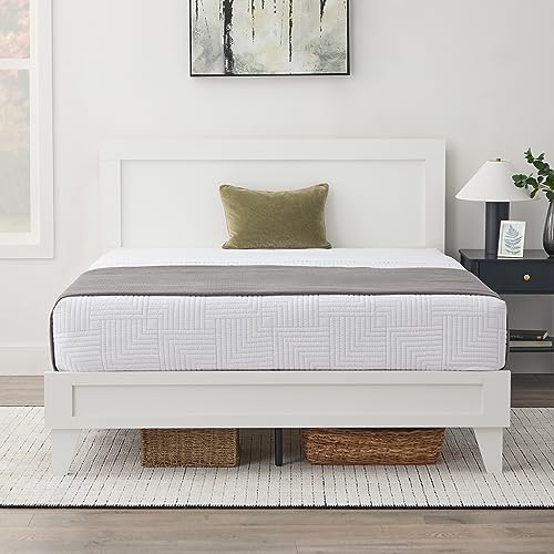 Edenbrook Delta Full Bed Frame with Headboard – No Box Spring Needed – Compatible with All Mattress Types – Wood Slat Support – Full Size Wood Platform Bed Frame – White