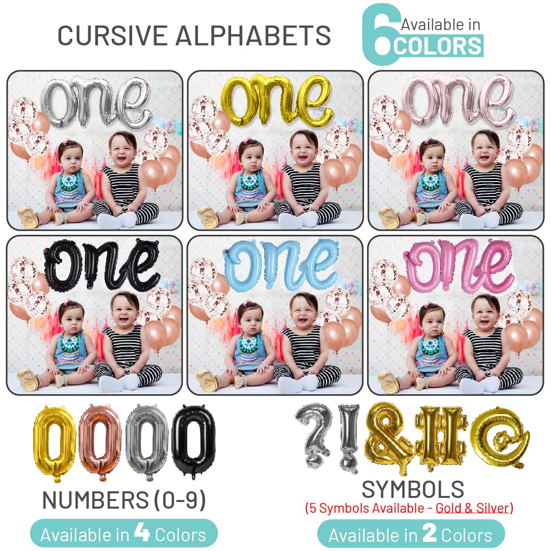 Balloon Vibe Custom Letter Balloons 16 Inch – Cursive Foil Balloon Letters Alphabets & Numbers Personalized Balloons – Create Mylar Balloon Banner for Birthday, Anniversary, or Any Other Occasion
