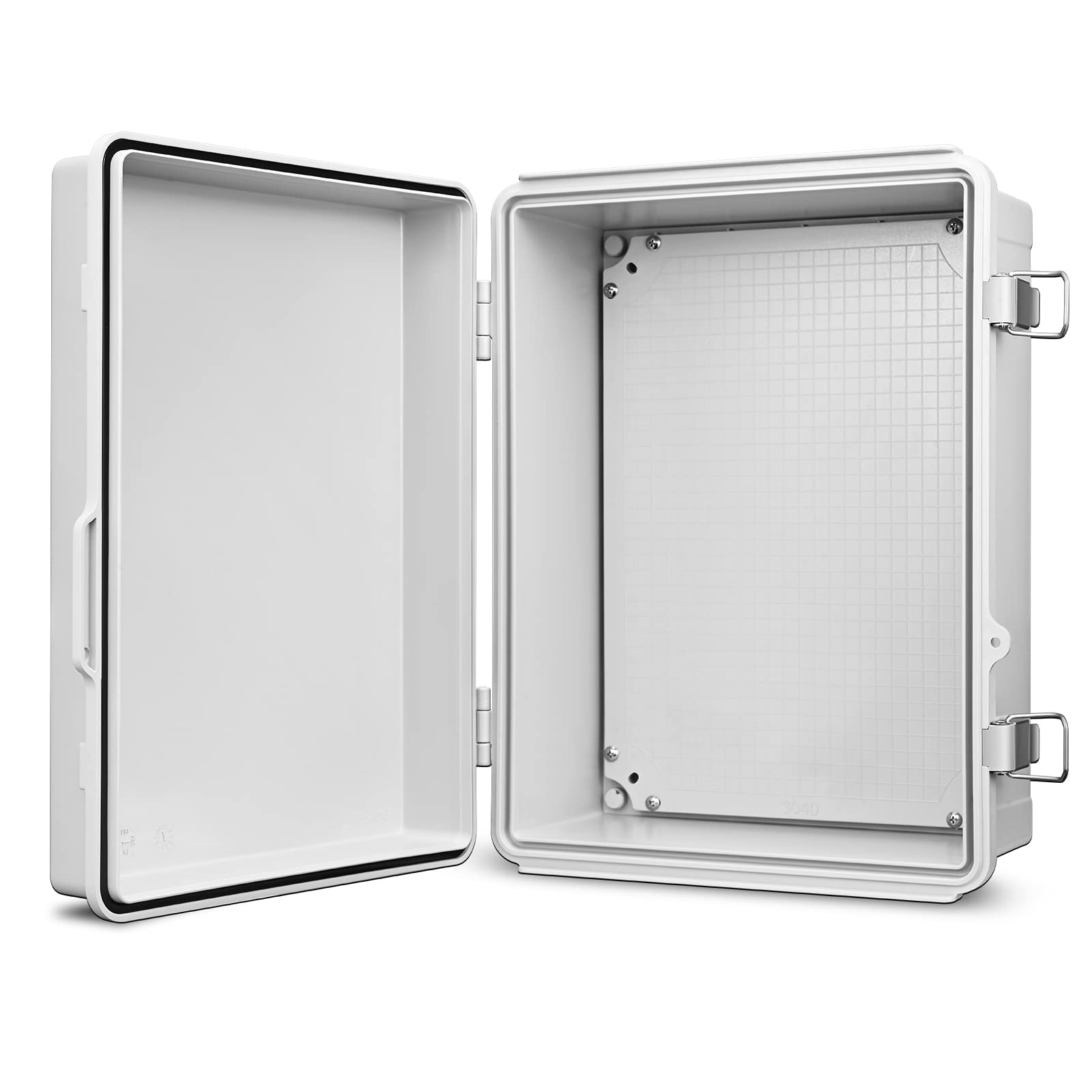 ARTYUIO Electrical Enclosure Box 16.7x11.4x7.4'' Waterproof Electrical Junction Box with Mounting Plate, Hinged Cover,Stainless Steel Latches IP66 Plastic Electrical Junction Boxes