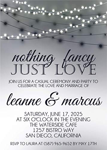 Casual Backyard Wedding Inviations, Set of 10 - Bistro Light Inspired Wedding Invitations With Envelopes