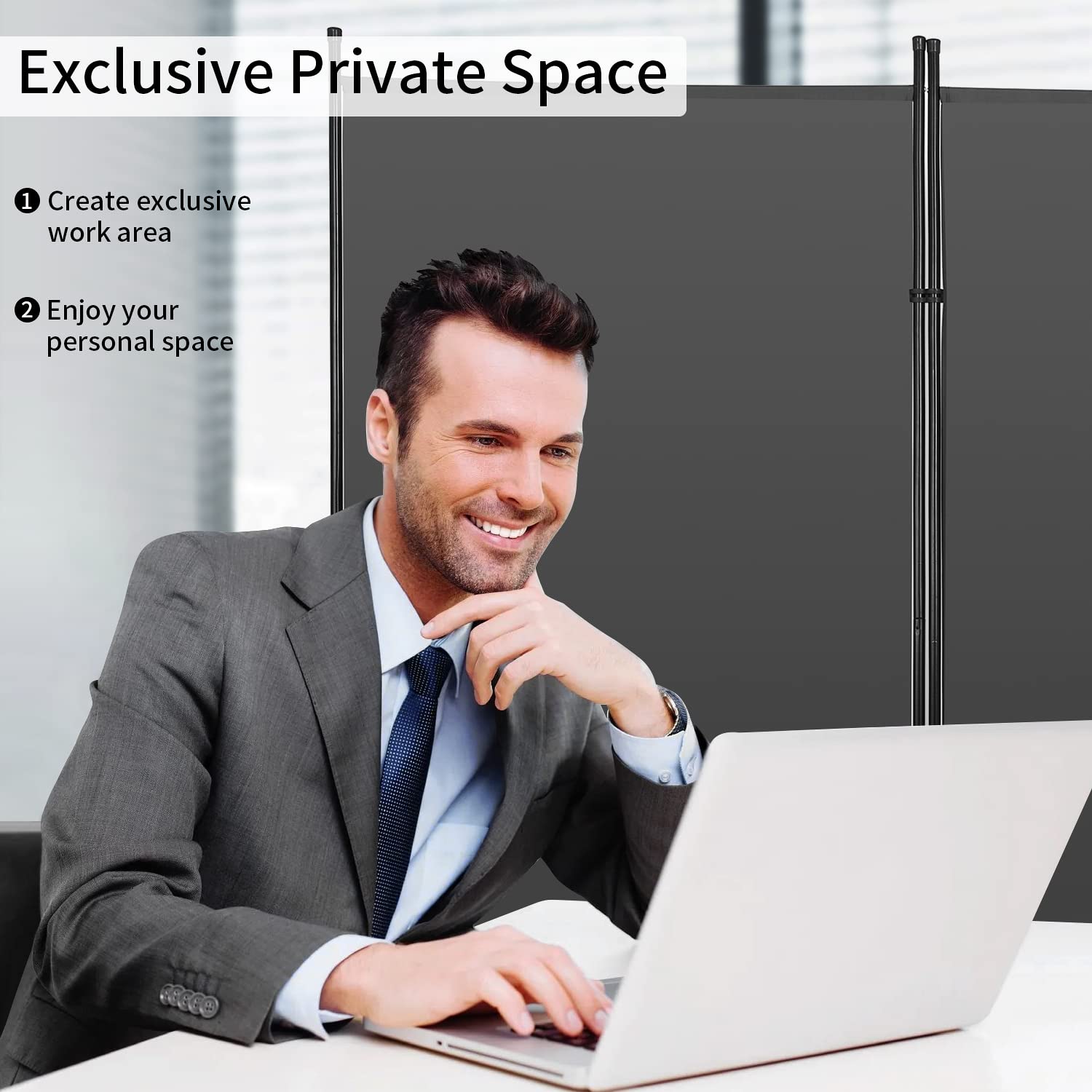 Room Divider 3 Panel Folding Privacy Screen 5.9FT Partition Room Separators with Metal Frame Portable Freestanding Room Dividers Indoor Wall Dividers for Studio Office, Dining Room, Grey