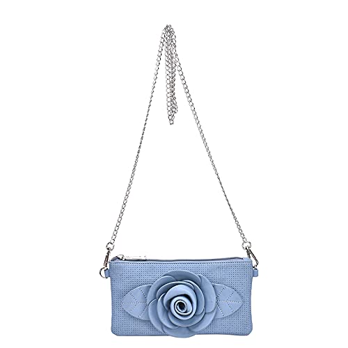 Mellow World Arina Vegan Leather Floral Decoration Crossbody Handbag with removable strap and wristlet Blue