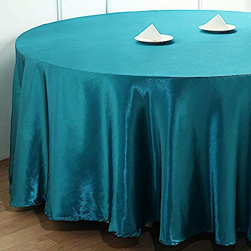 BalsaCircle 108-Inch Teal Round Satin Tablecloth Table Cover Linens for Wedding Party Catering Kitchen Dining Events Kitchen Dining
