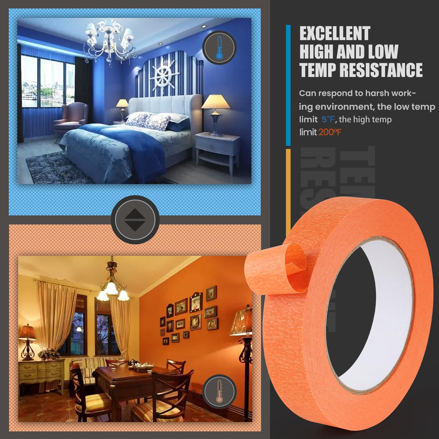 Lichamp 4 Pack Orange Painters Tape 1 inch, Orange Masking Tape 1 inch x 55 Yards x 4 Rolls (220 Total Yards)
