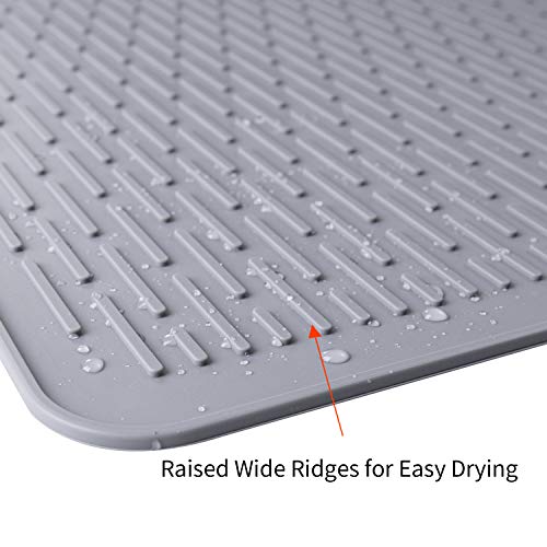Kinlink Silicone Dish Drying Mats 2 Pack - 18x16 Large Dishwasher Safety Counter Pad for Faster Drying, Kitchen Dish / Dish Draining / Sink Mat, Heat Resistant Trivet, Grey