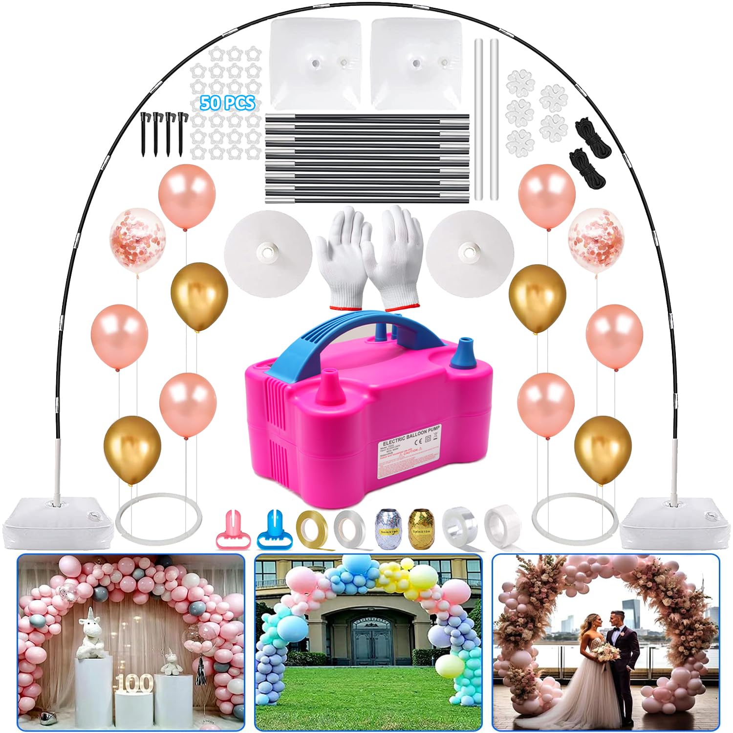 Balloon Arch Kit,10FT Width & 9FT Height Adjustable Balloon Arch Stand with 100 Balloons, With thickened Water Fillable Bases Balloon Arch Brackets for Wedding Graduation Birthday Baby Shower Party