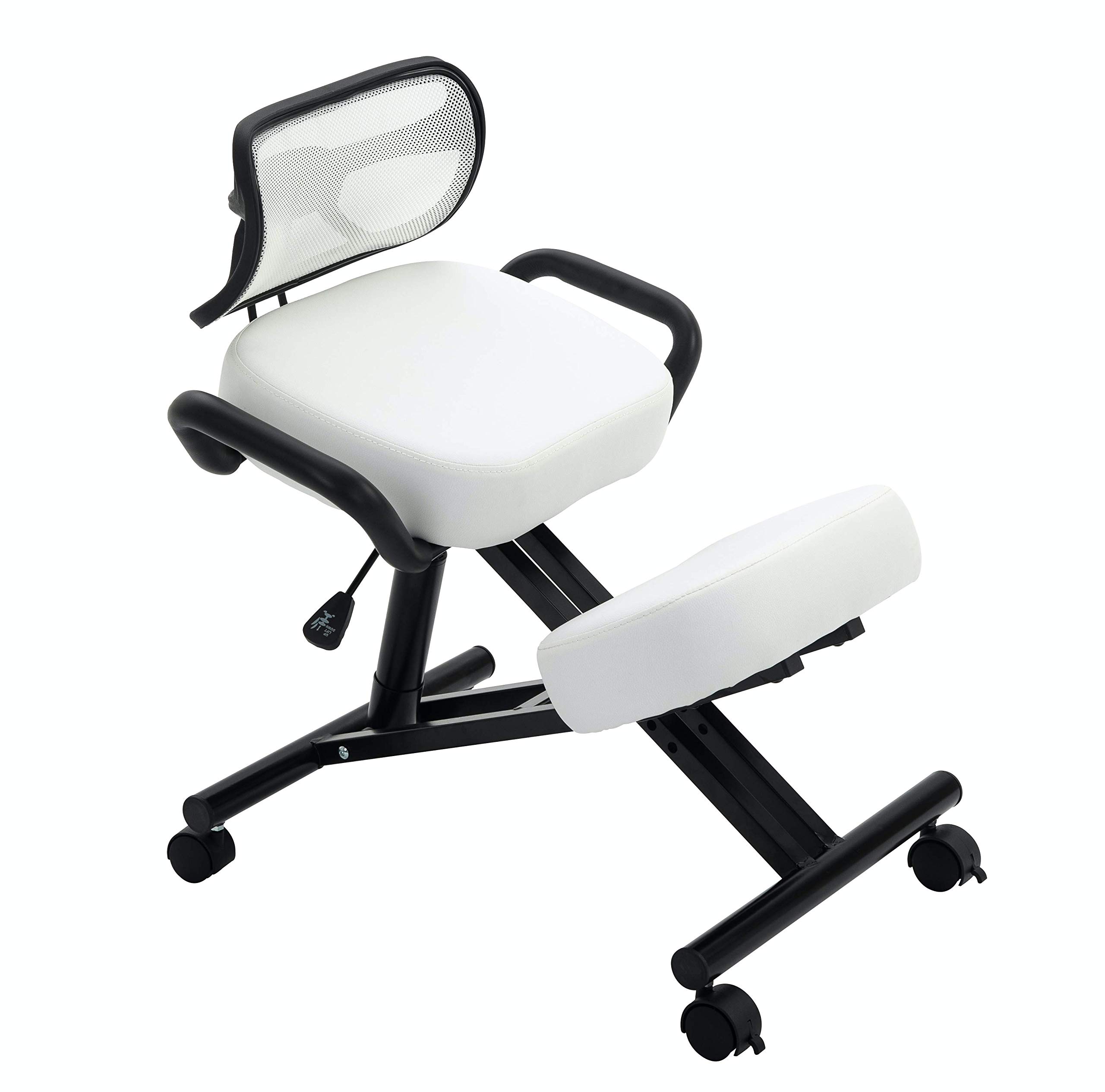 Beautiful Ergonomic Kneeling Chair with Thick Leather Cushions, Pneumatic Height Adjustment, Back Support, Side Handles, Back Pain Relief, Work from Home & Office, Stork [Updated August 2021]