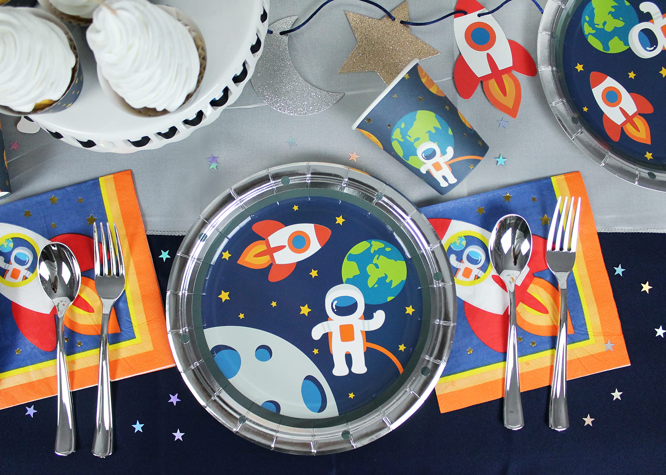 Merrilulu Space Party Cups, 12 ct | Paper Cups | Outer Space Party Tableware | Astronaut, Rocket Ship, Planet, NASA