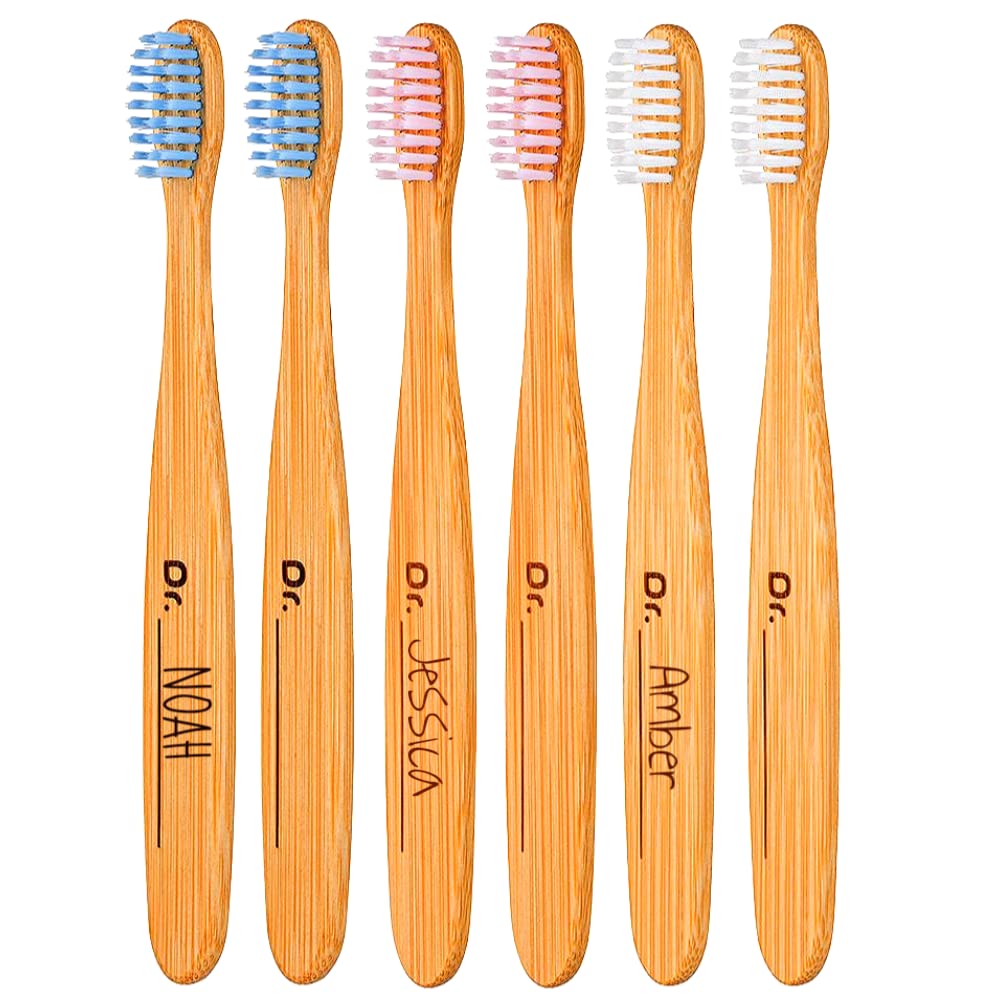 DR.NOAH Maru Kids Bamboo Toothbrush, 6 Pack | Designed by Dentists | Soft, Tapered, BPA Free Bristles | Ergonomic Design | Eco Friendly